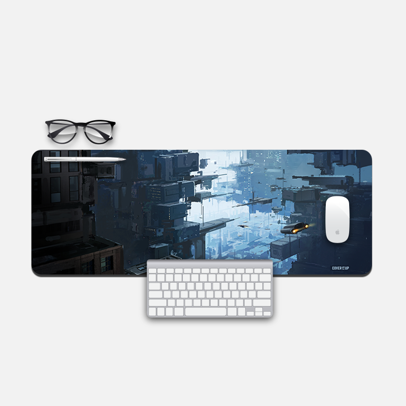 Anime Sci-fi Floating City Desk Mat and Gaming Mouse Pad