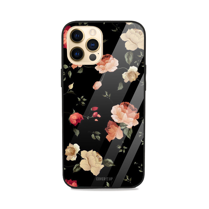 Black Artistic Floral Glass Case